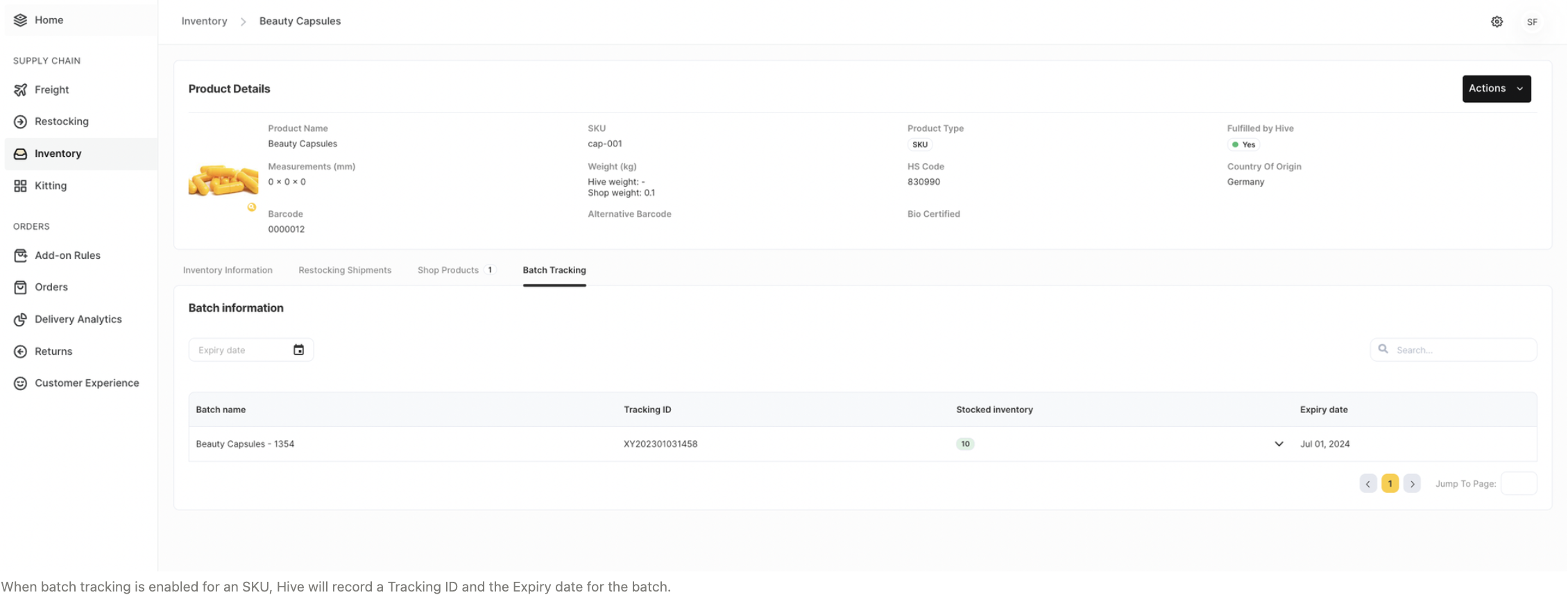 Set up batch tracking – Hive EN
